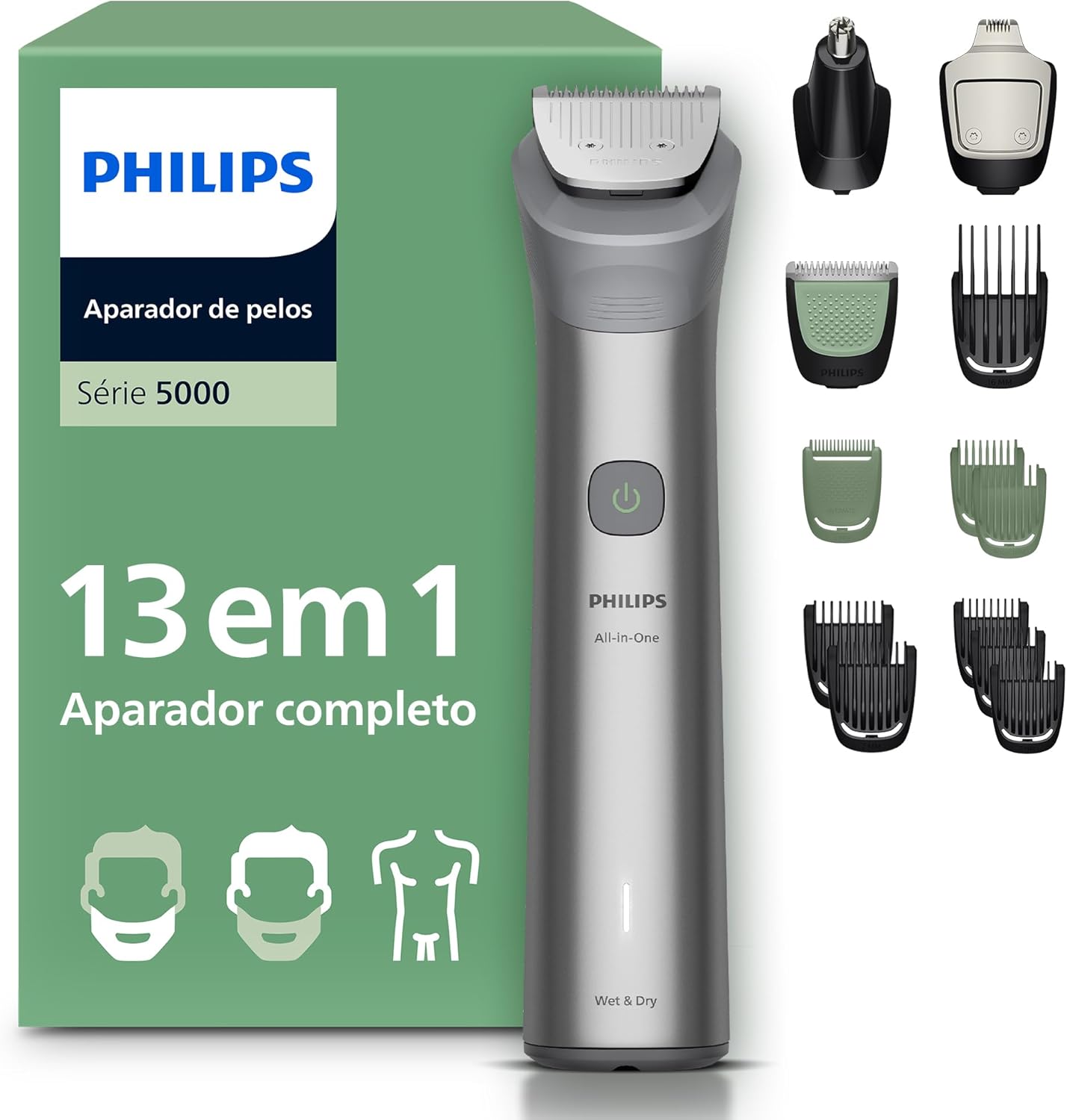PHILIPS Aparador premium multigroom 13 em 1 para Rosto, Cabelo e Corpo ...